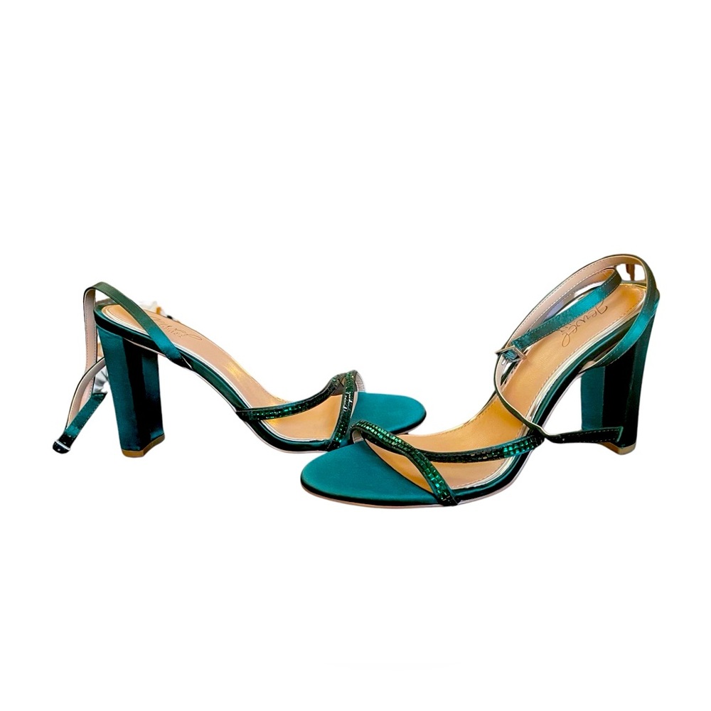 Elegant Emerald Green Block Heel Sandal With Gemstone… - Gem